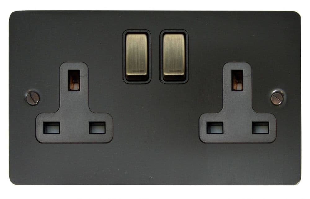 G&H FBB310-AB Flat Plate Black Bronze 2 Gang Double 13A Switched Plug ...