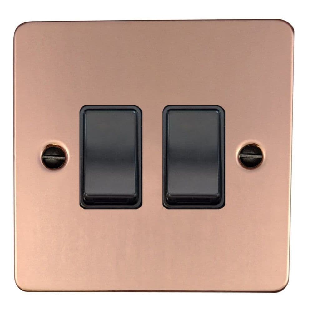 G&H FBC2B Flat Plate Bright Copper 2 Gang 1 or 2 Way Rocker Light Switch