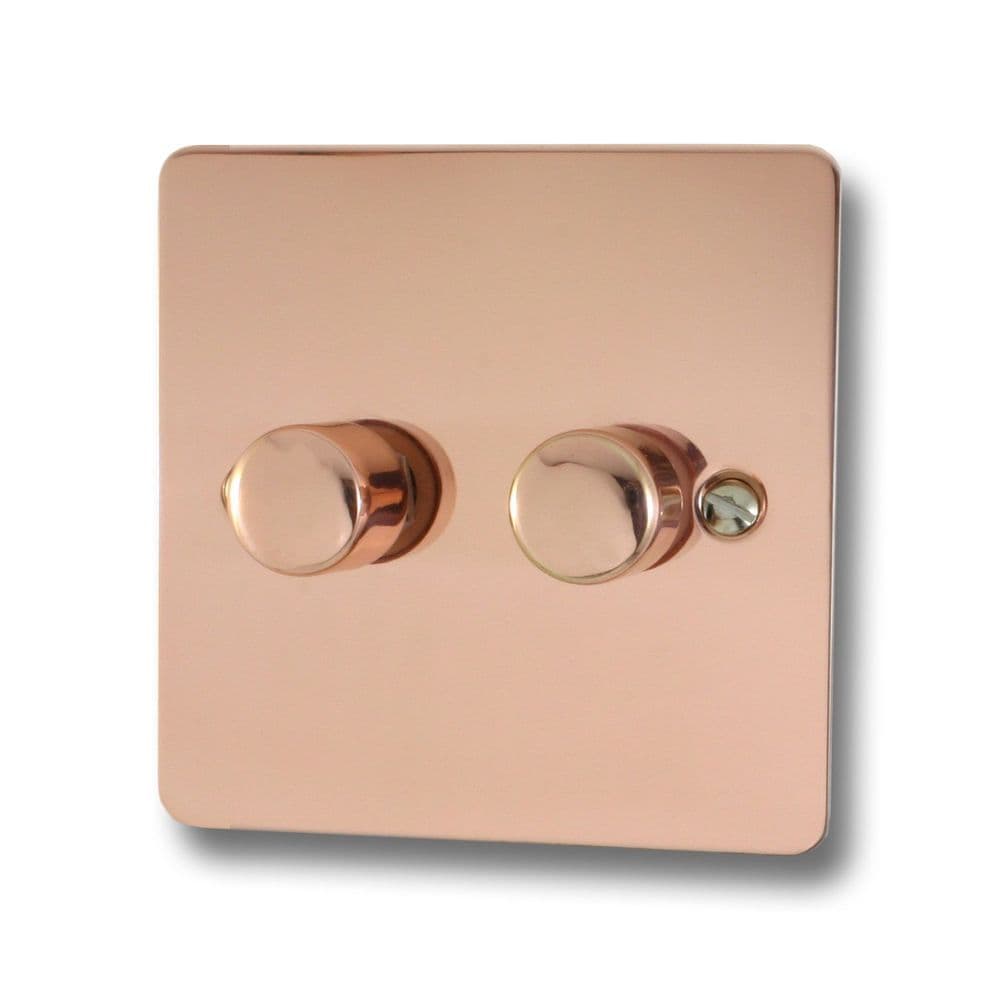 G&H FBC2B Flat Plate Bright Copper 2 Gang 1 or 2 Way Rocker Light Switch