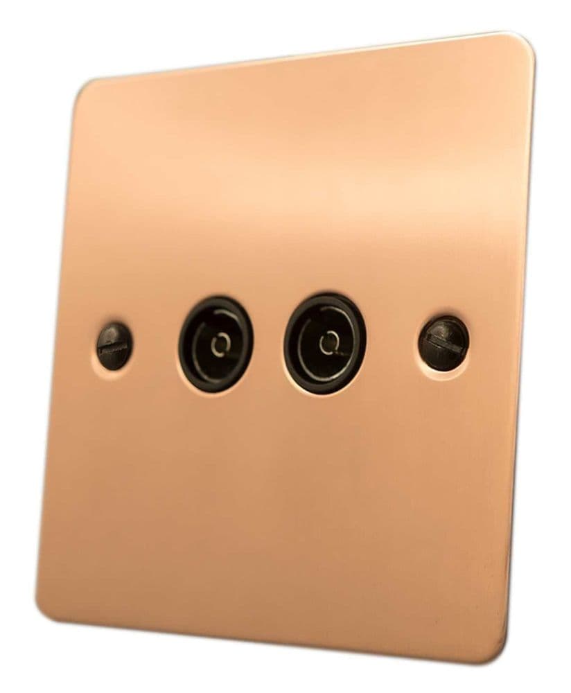 G&H FBCHX36B Flat Plate Copper Hand Waxed 2 Gang TV Coax Socket Point