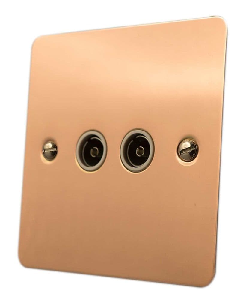 G&H FBCHX36W Flat Plate Copper Hand Waxed 2 Gang TV Coax Socket Point
