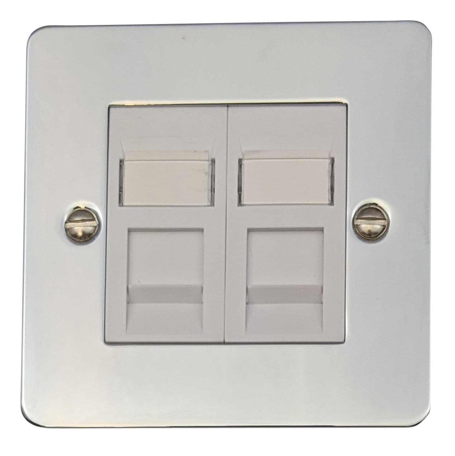 G&H FC62W Flat Plate Polished Chrome 2 Gang RJ45 Cat5e Data Socket Point