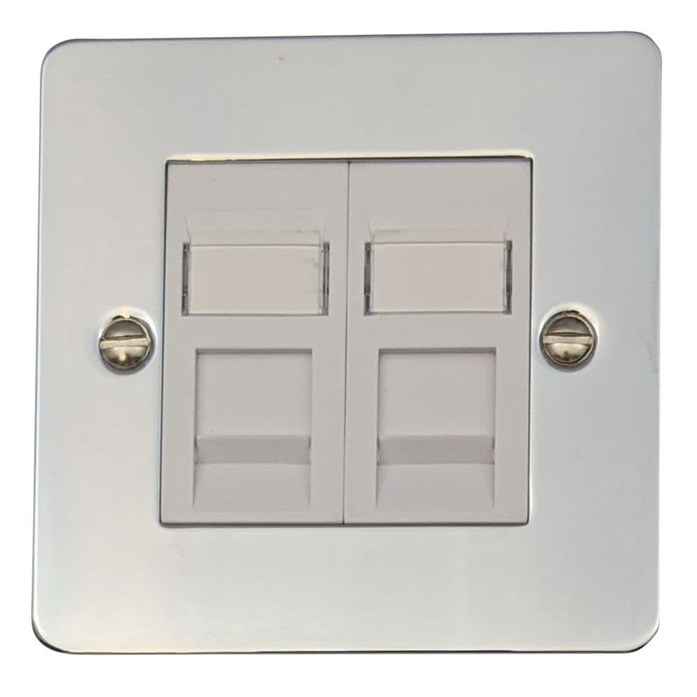 G&H FC62W Flat Plate Polished Chrome 2 Gang RJ45 Cat5e Data Socket Point