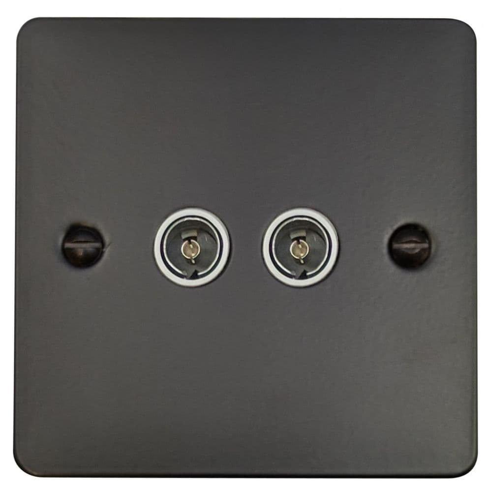 G&H FFB36W Flat Plate Matt Black 2 Gang TV Coax Socket Point