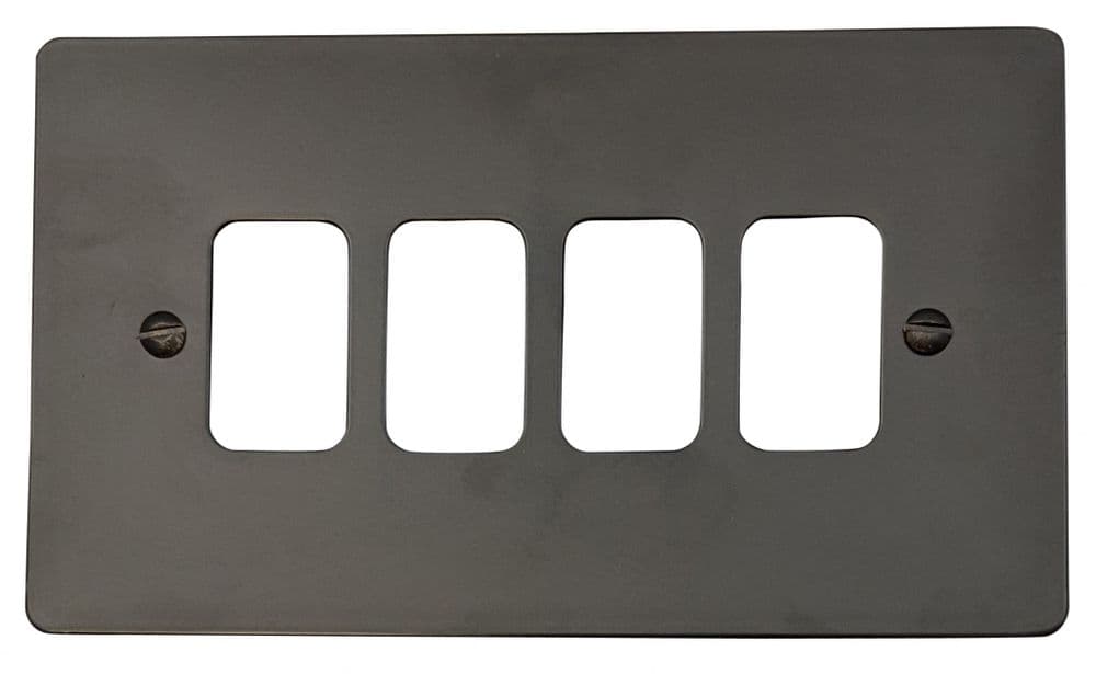 G&H FFB74 Flat Plate Matt Black 4 Gang Grid Plate to suit G&H Grid Modules