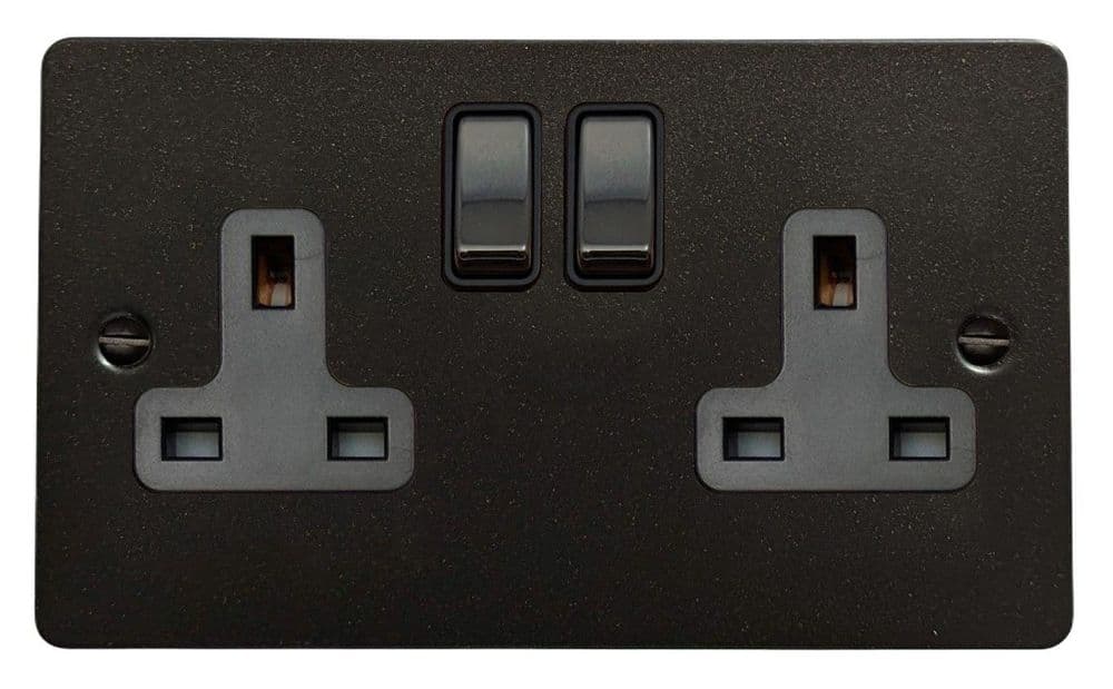 G&H FG310 Flat Plate Graphite 2 Gang Double 13A Switched Plug Socket