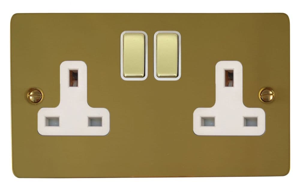 G&H FHX10W Flat Plate Brass Hand Waxed 2 Gang Double 13A Switched Plug ...