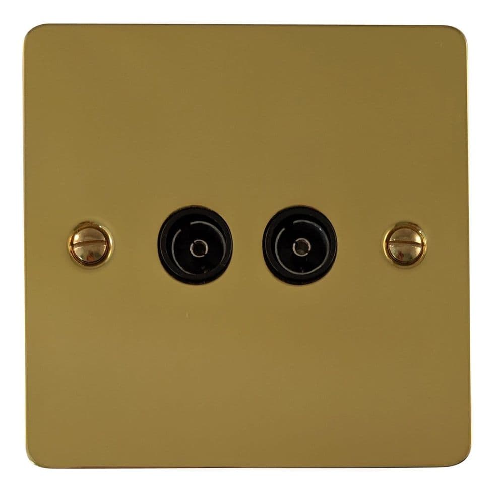 G&H FHX36B Flat Plate Brass Hand Waxed 2 Gang TV Coax Socket Point