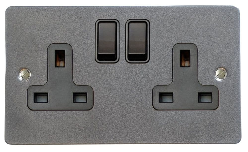 G&H FP10B Flat Plate Pewter 2 Gang Double 13A Switched Plug Socket