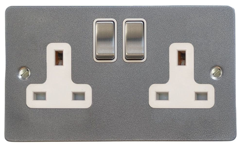 G&H FP210 Flat Plate Pewter 2 Gang Double 13A Switched Plug Socket