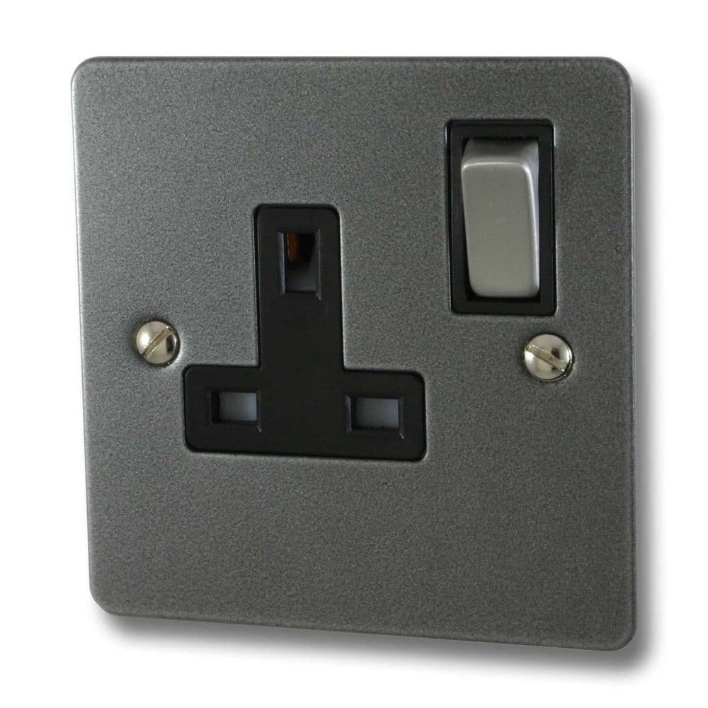 G&H FP309 Flat Plate Pewter 1 Gang Single 13A Switched Plug Socket