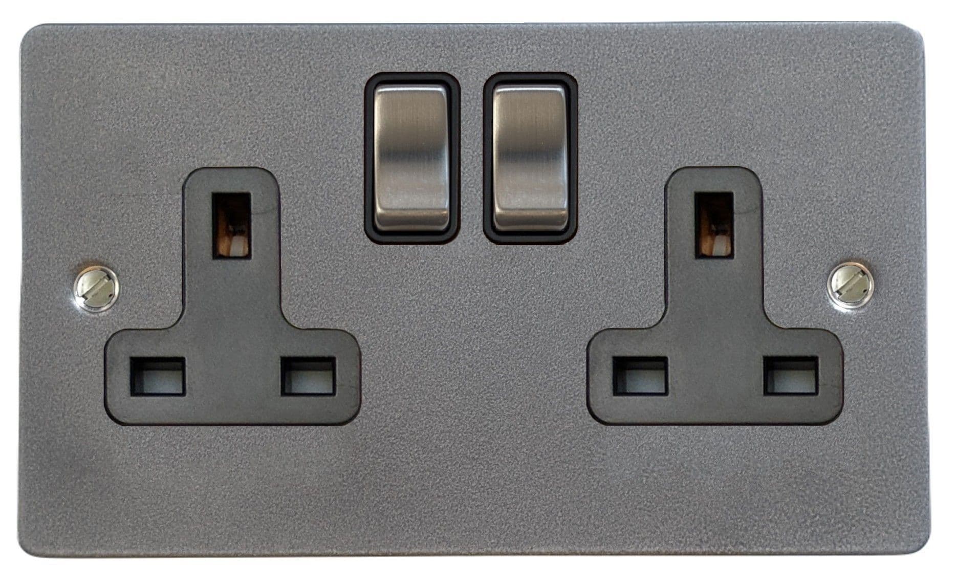 G&H FP310 Flat Plate Pewter 2 Gang Double 13A Switched Plug Socket