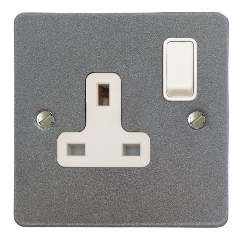 G&H FP9W Flat Plate Pewter 1 Gang Single 13A Switched Plug Socket