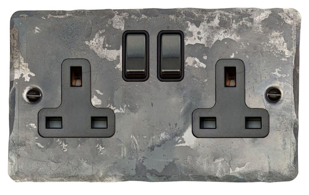 G&H FR310-BN Flat Plate Rustic 2 Gang Double 13A Switched Plug Socket