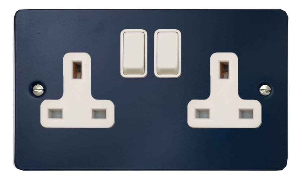 G&H FRB10W Flat Plate Blue 2 Gang Double 13A Switched Plug Socket