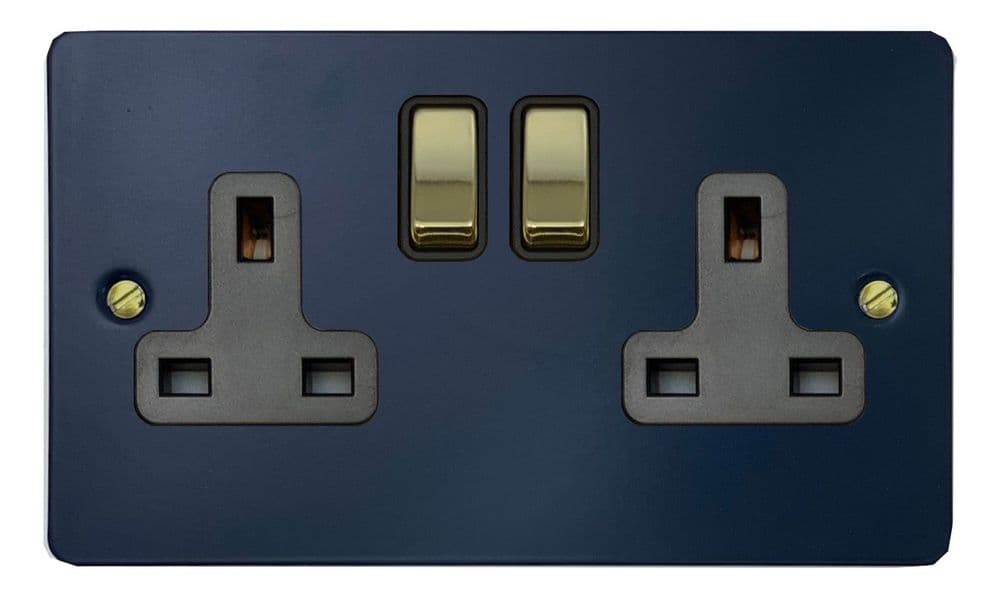 G&H FRB310-PB Flat Plate Blue 2 Gang Double 13A Switched Plug Socket