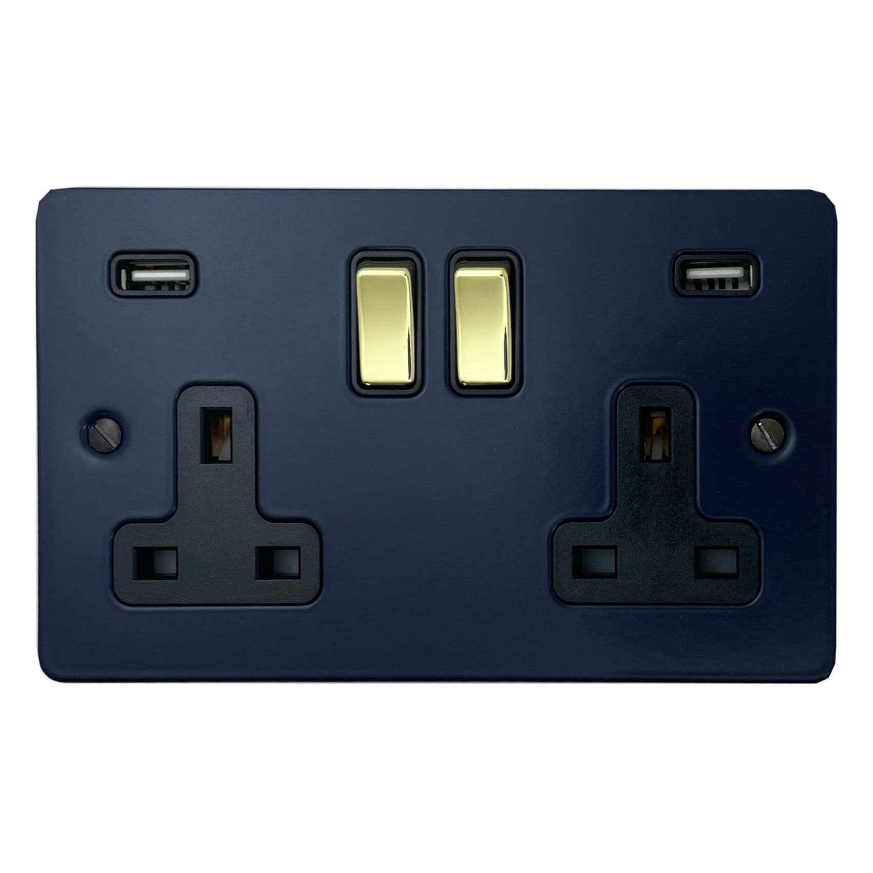 G&H FRB3910-PB Flat Plate Blue 2 Gang Double 13A Switched Plug Socket 2 ...