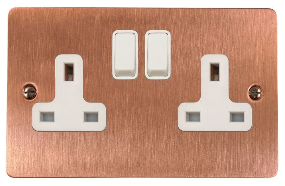 G&H FRG10W Flat Plate Rose Gold 2 Gang Double 13A Switched Plug Socket