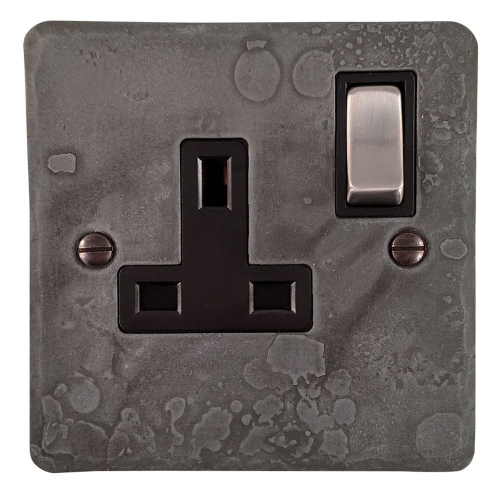 G&H FRP309-SC Flat Plate Rustic Pewter 1 Gang Single 13A Switched Plug ...