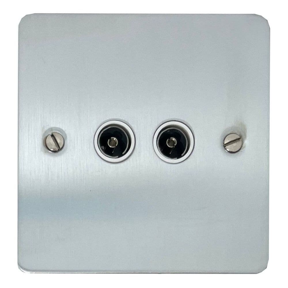 G&H FSC36W Flat Plate Satin Chrome 2 Gang TV Coax Socket Point