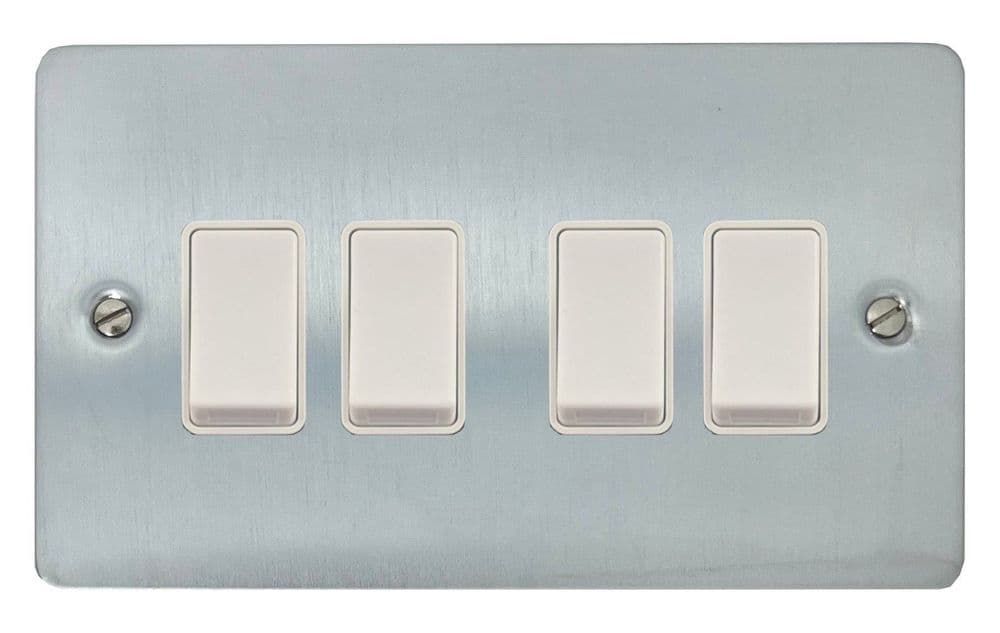 G&H FSC4W Flat Plate Satin Chrome 4 Gang 1 or 2 Way Rocker Light Switch