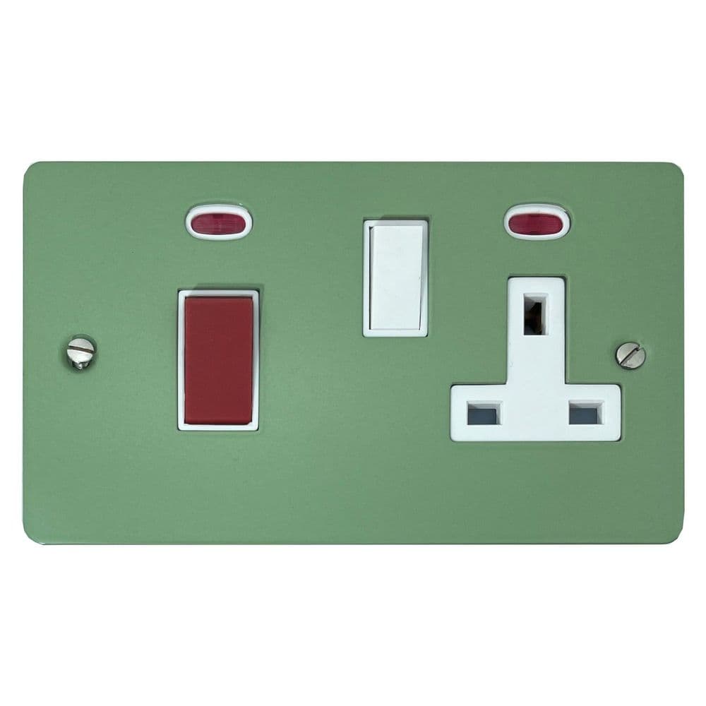 G&H FSG29W Flat Plate Sage Green 45 Amp DP Cooker Switch & 13A Switched ...