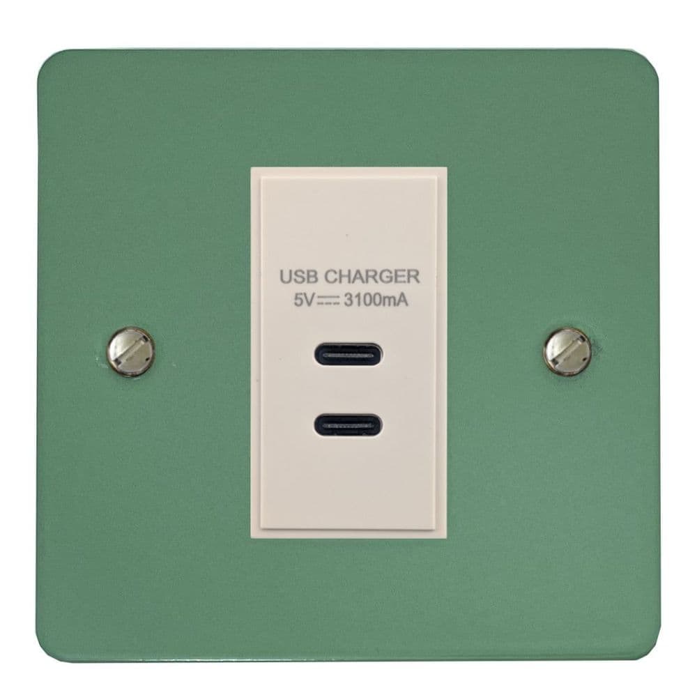 G&H FSG42W Flat Plate Sage Green 1 Gang USB Charger 3 1A Dual USB C