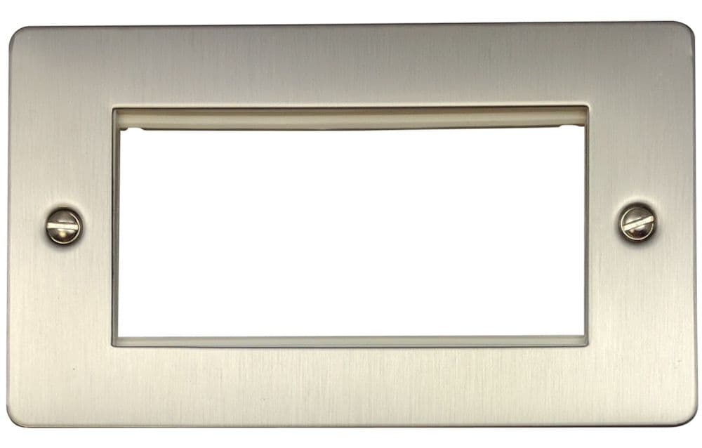 G&H FSS164 Flat Plate Brushed Steel 2 Gang 4 Euro Module Plate
