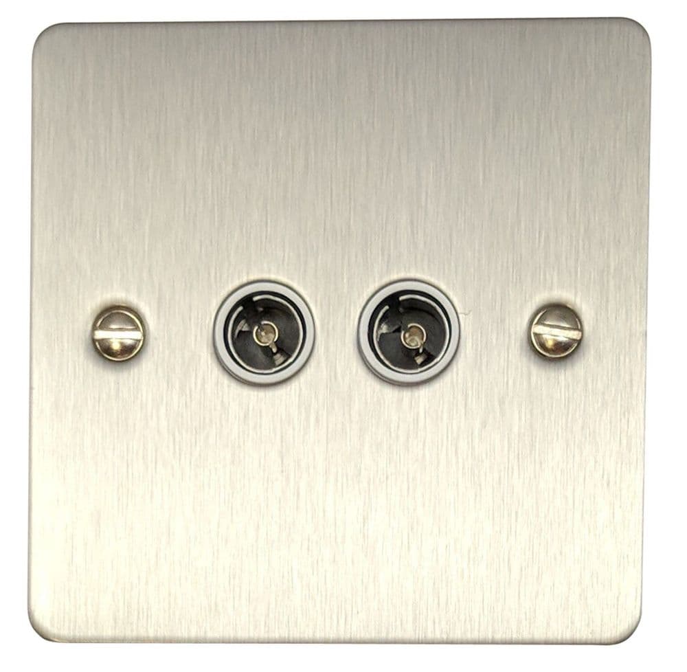 G&H FSS36W Flat Plate Brushed Steel 2 Gang TV Coax Socket Point