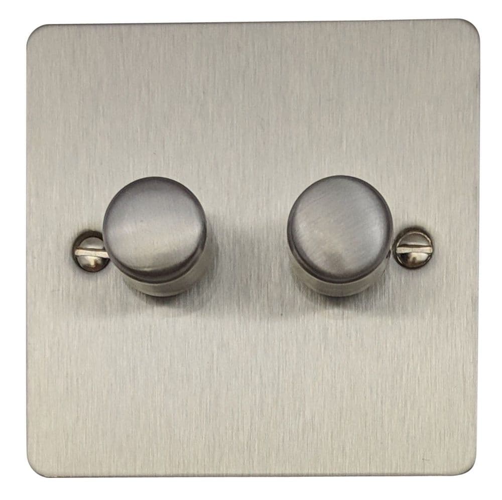 G&H FSS522 Flat Plate Brushed Steel 2 Gang 1 or 2 Way LED Dimmer Switch