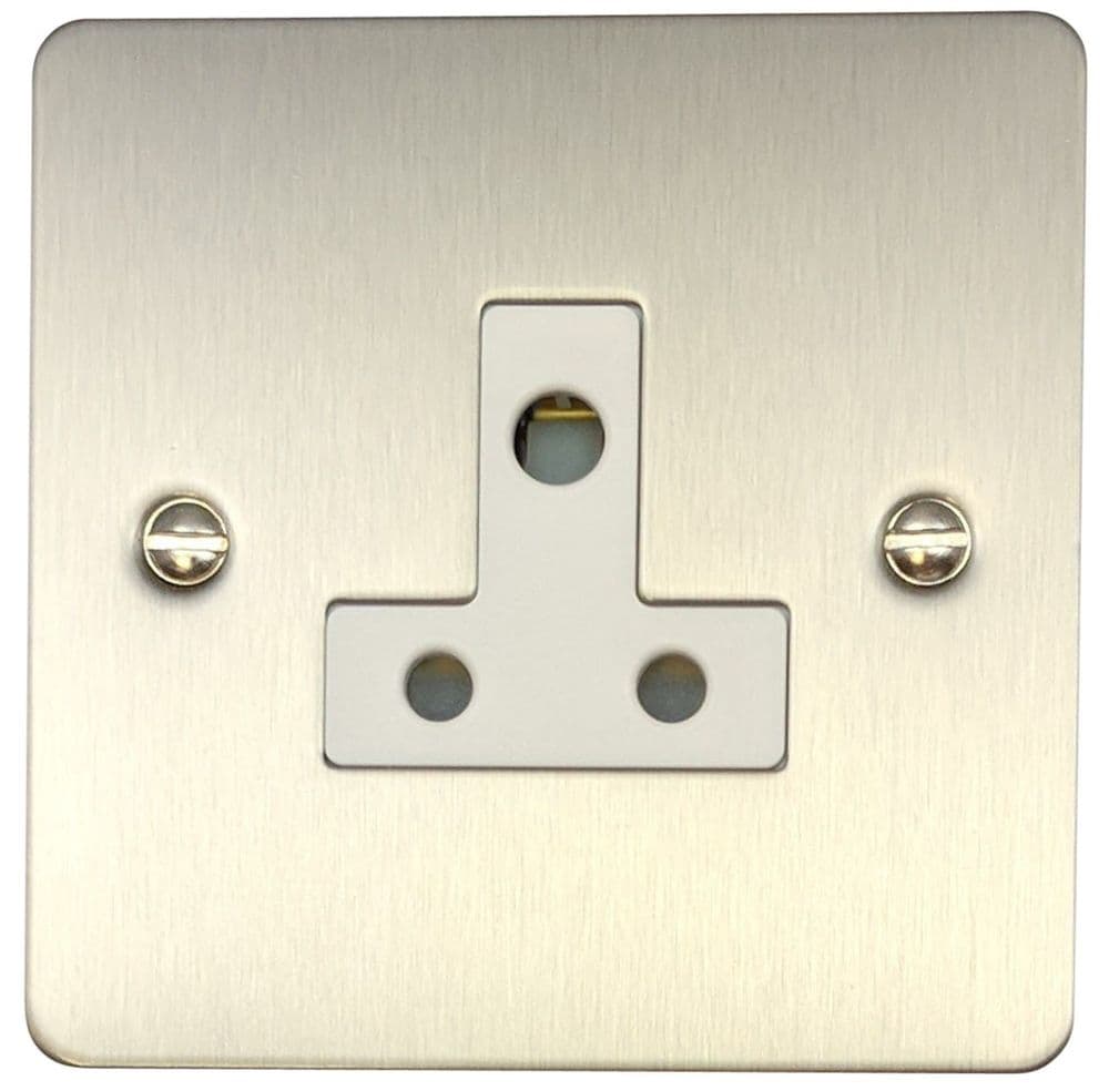 G&H FSS59W Flat Plate Brushed Steel 1 Gang Single 5 Amp Plug Socket