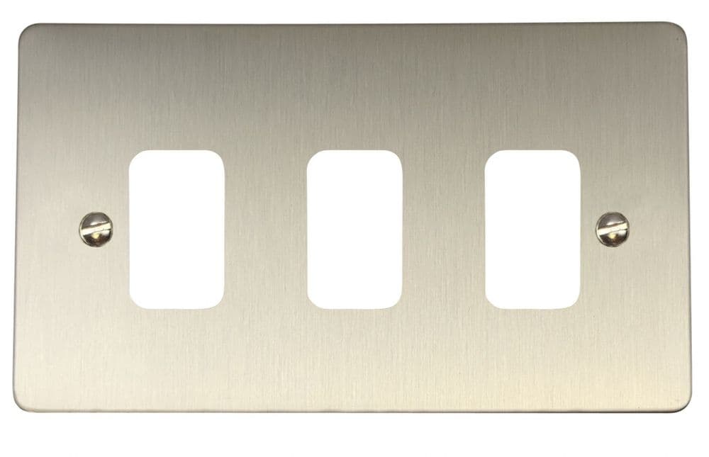 G&H FSS73 Flat Plate Brushed Steel 3 Gang Grid Plate to suit G&H Grid ...