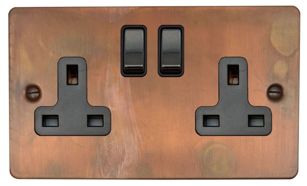 G&H FTC310 Flat Plate Tarnished Copper 2 Gang Double 13A Switched Plug ...