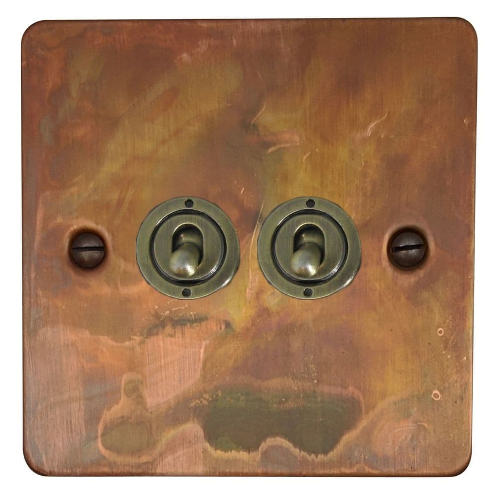 G&H FTC2B Flat Plate Tarnished Copper 2 Gang 1 or 2 Way Rocker Light Switch