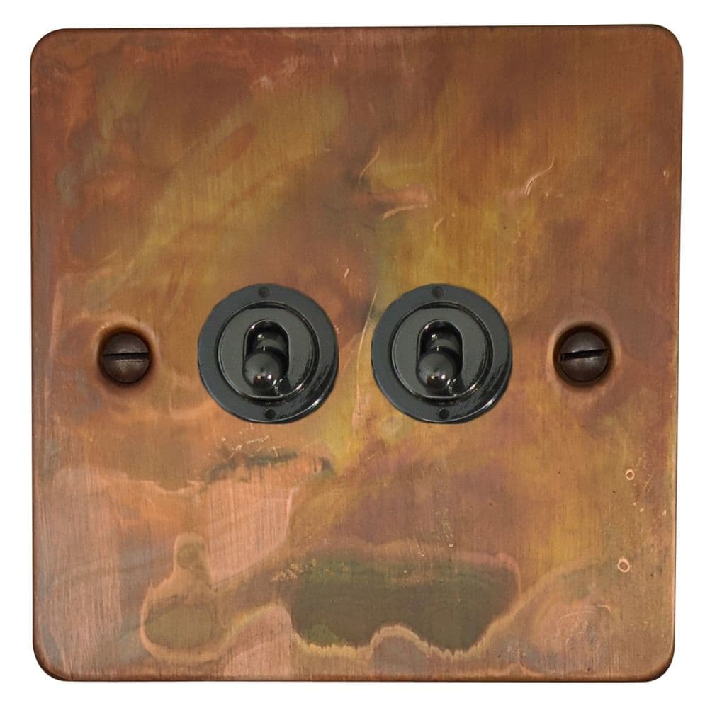 G&H FTC382-BN Flat Plate Tarnished Copper 2 Gang 2 Way Toggle Light Switch