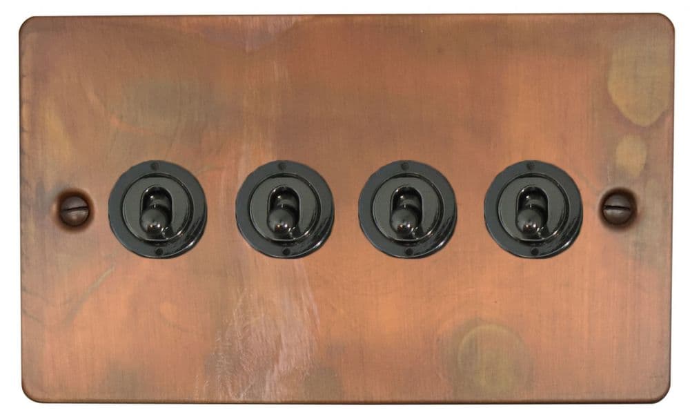 G&H FTC384-BN Flat Plate Tarnished Copper 4 Gang 2 Way Toggle Light Switch