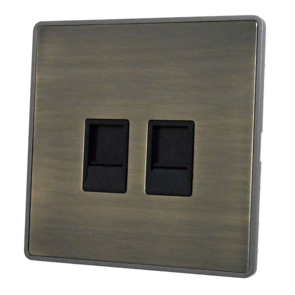 G&H LAB62B Screwless Antique Brass 2 Gang RJ45 Cat5e Data Socket Point
