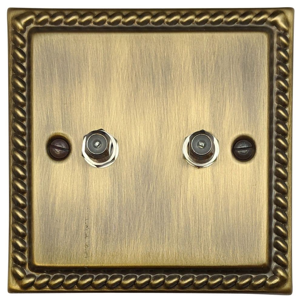 G&H MAB237 Monarch Roped Antique Brass 2 Gang Satellite Socket Point