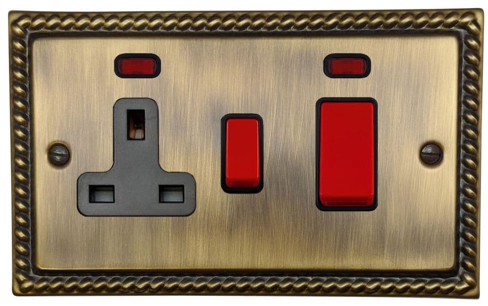 G&H MAB29B Monarch Roped Antique Brass 45 Amp DP Cooker Switch & 13A ...