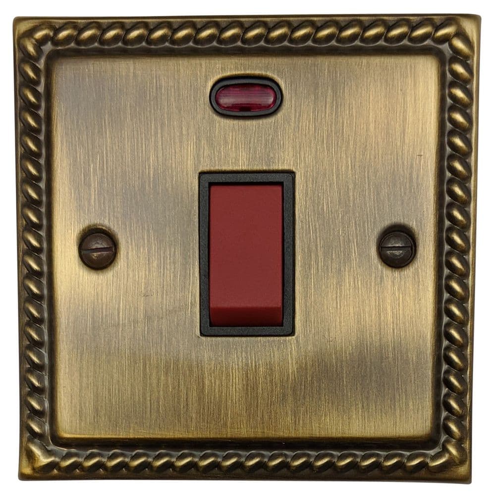 G&H MAB46B Monarch Roped Antique Brass 45 Amp DP Cooker Switch & Neon ...