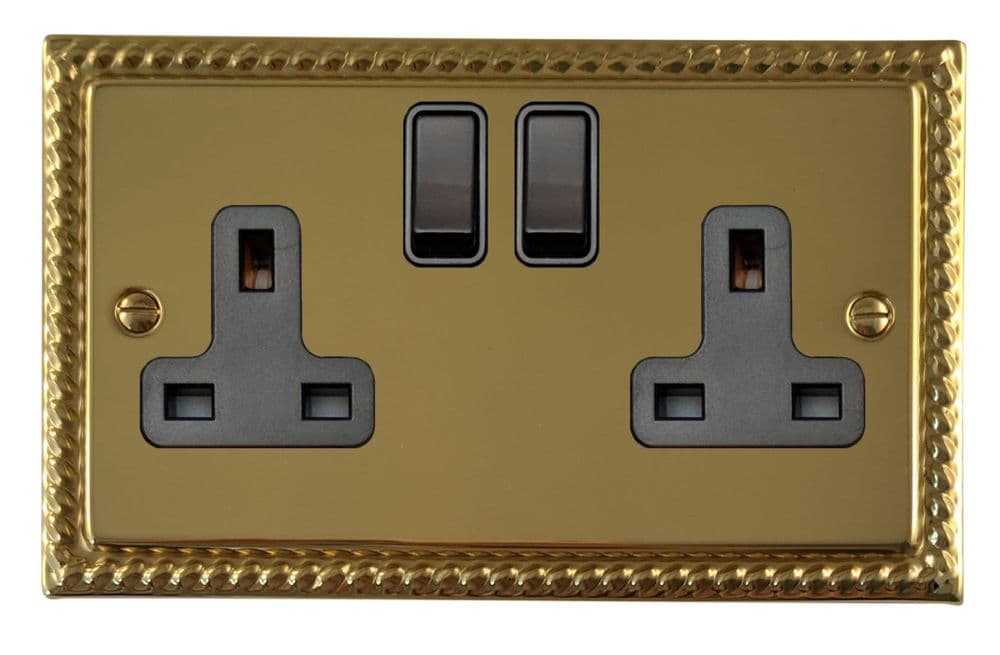 G&H MB10B Monarch Roped Polished Brass 2 Gang Double 13A Switched Plug ...
