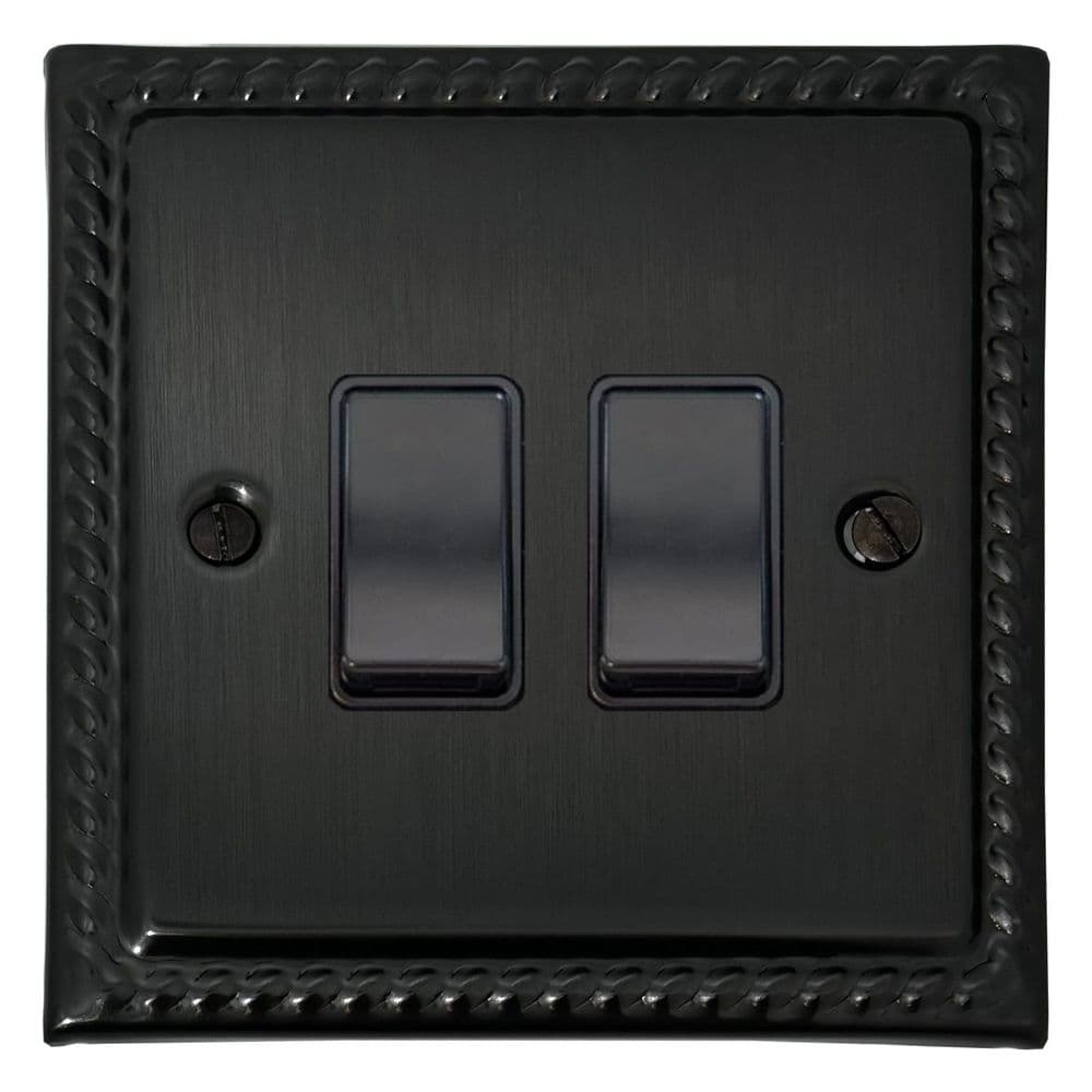 G&H MBB2B Monarch Roped Black Bronze 2 Gang 1 or 2 Way Rocker Light Switch