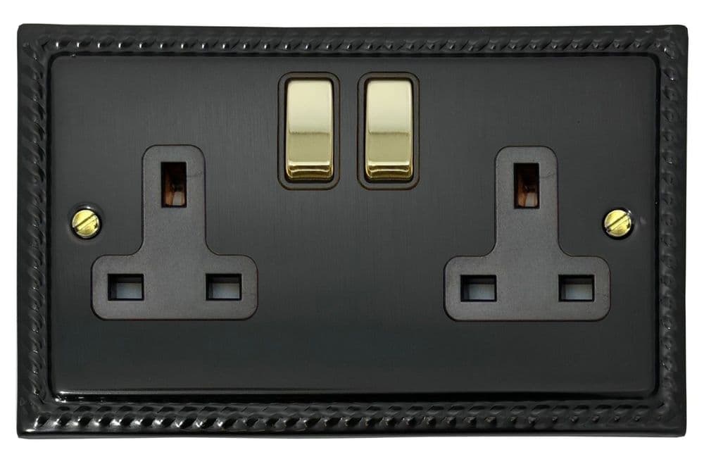 G&H MBB310-PB Monarch Roped Black Bronze 2 Gang Double 13A Switched ...