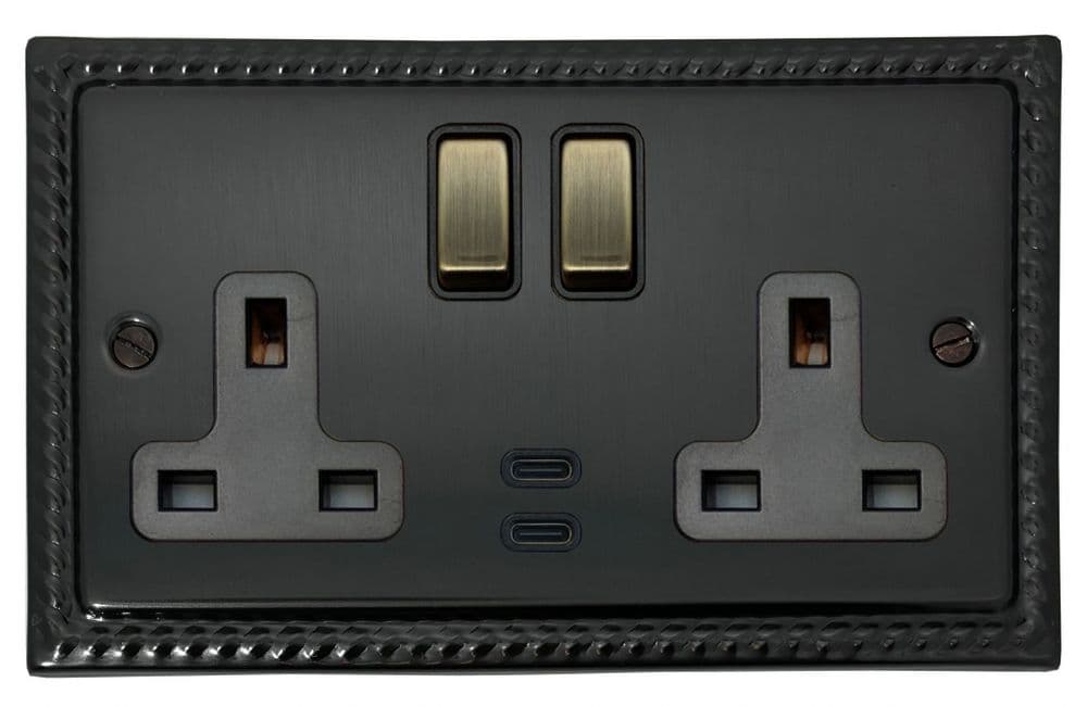 G&H MBB3913-AB Monarch Roped Black Bronze 2 Gang Double 13A Plug Socket ...