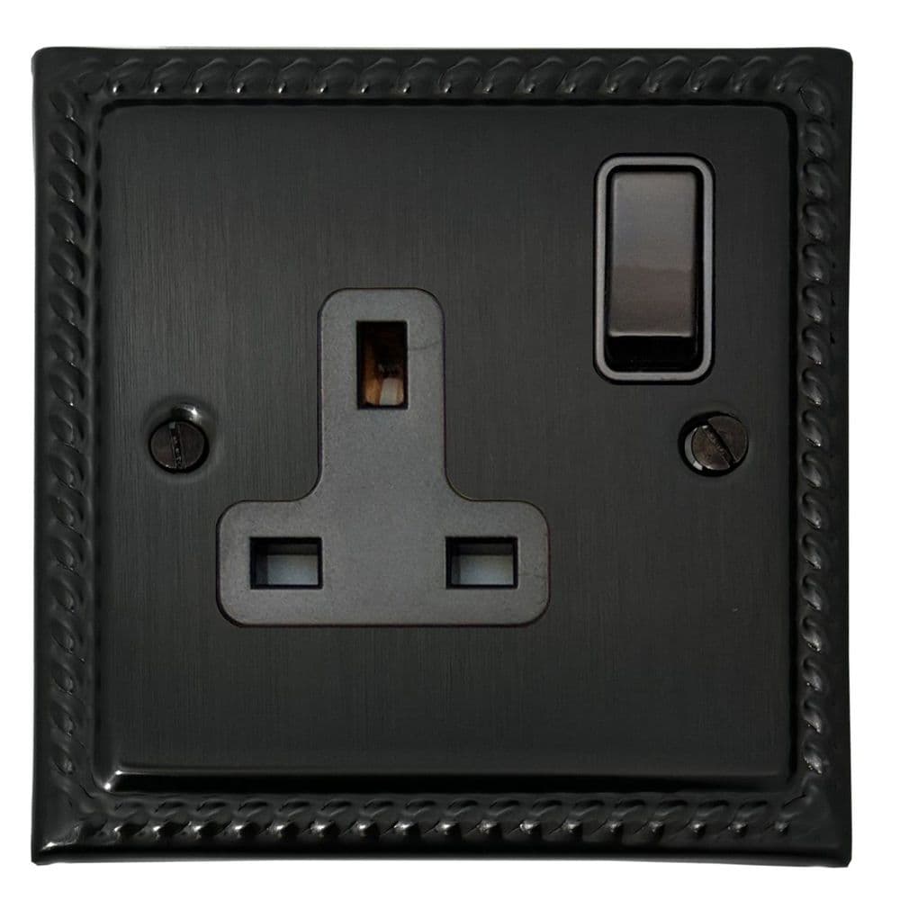 G&H MBB9B Monarch Roped Black Bronze 1 Gang Single 13A Switched Plug Socket