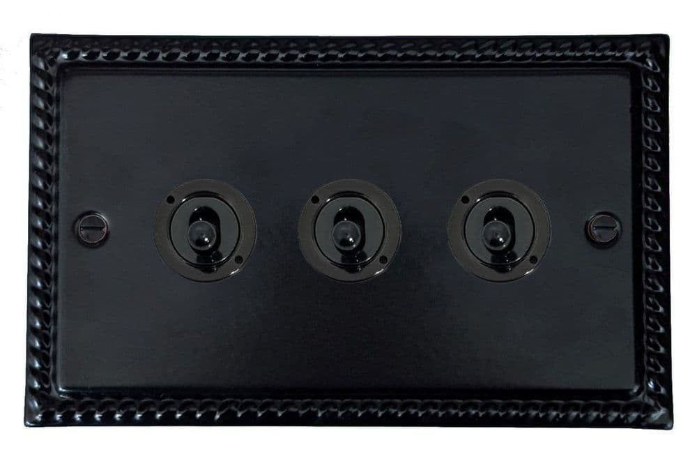 G&H MFB383-FBK Monarch Roped Matt Black 3 Gang 1 or 2 Way Toggle Light ...