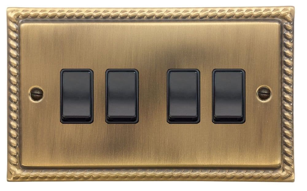 G&H MLAB4B Monarch Roped Light Antique Brass 4 Gang 1 or 2 Way Rocker ...