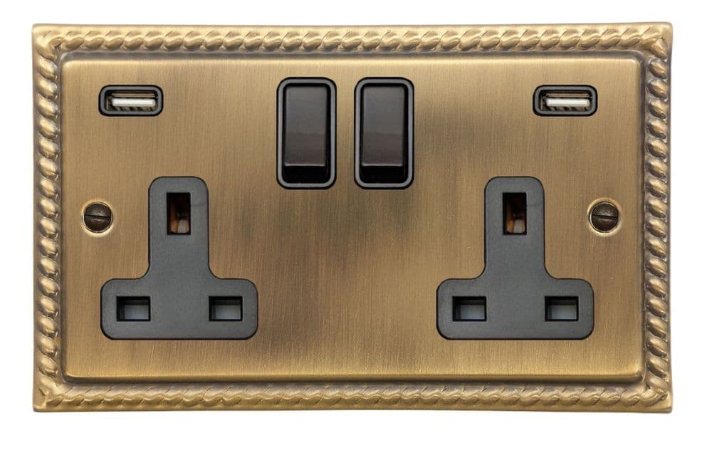 G&H MLAB910B Monarch Roped Light Antique Brass 2 Gang Double 13A ...