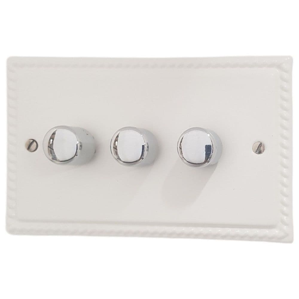 G&H MW523-PC Monarch Roped Matt White 3 Gang 1 or 2 Way LED Dimmer Switch