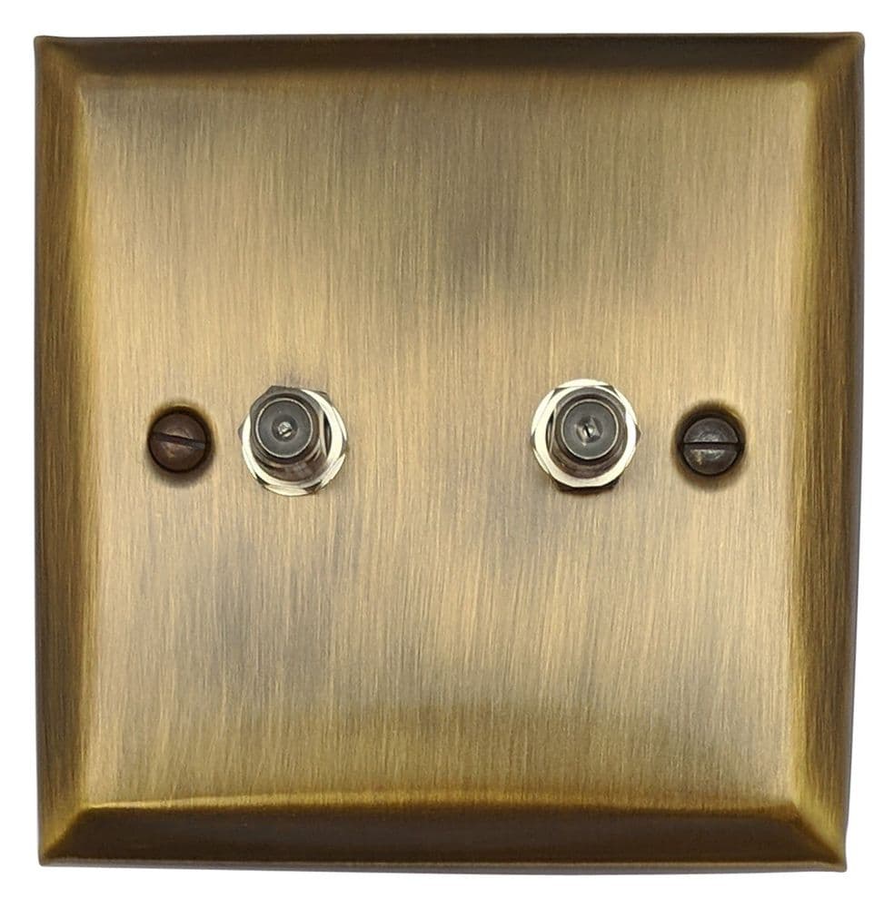 G&H SAB237 Spectrum Plate Antique Brass 2 Gang Satellite Socket Point